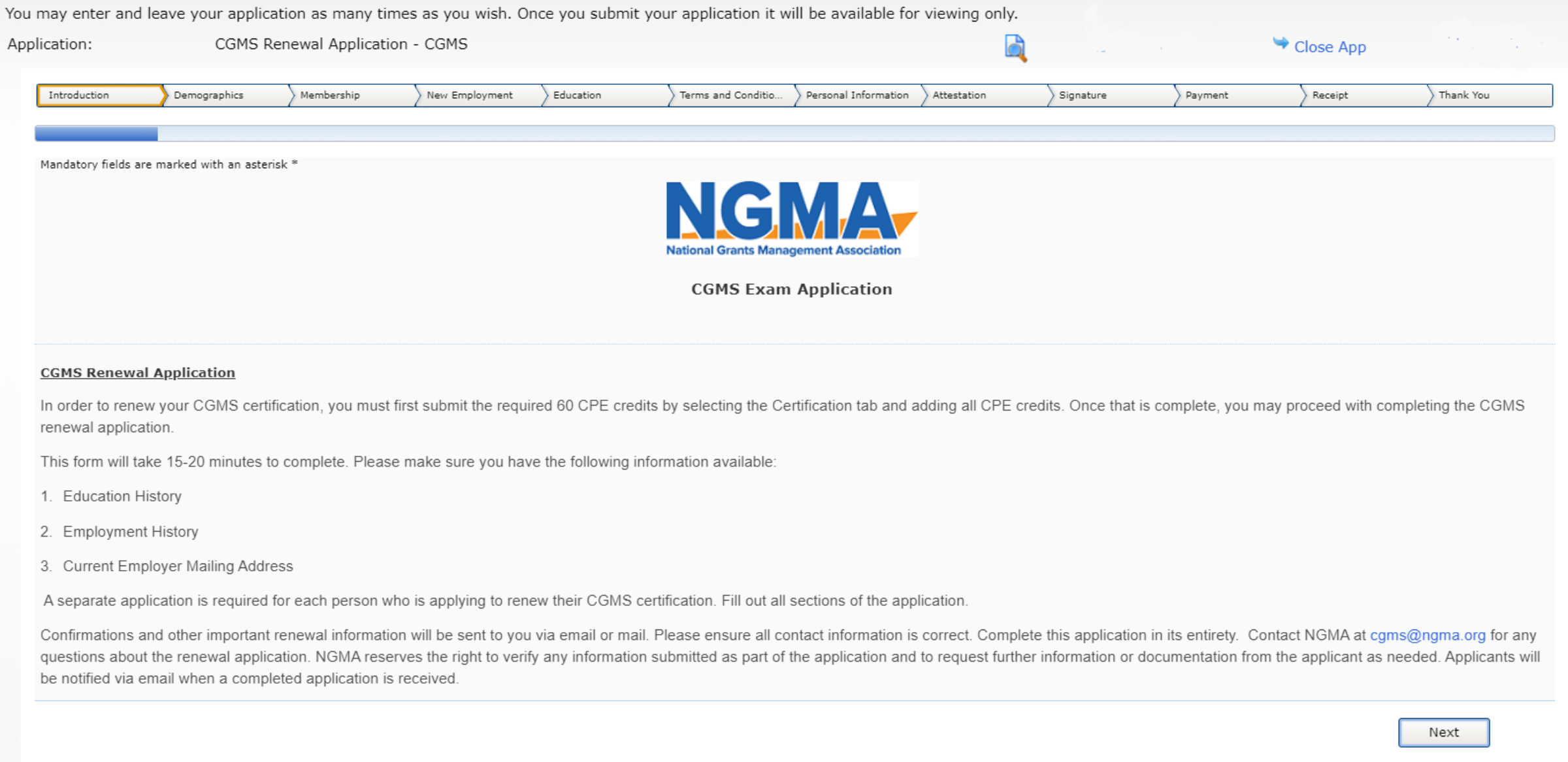 CGMS Renewal Application Process